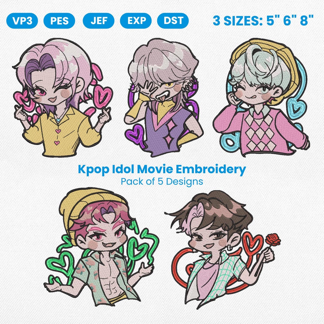Kpop Idol Group Embroidery Designs, Chibi Kpop Idol Movie Embroidery ...