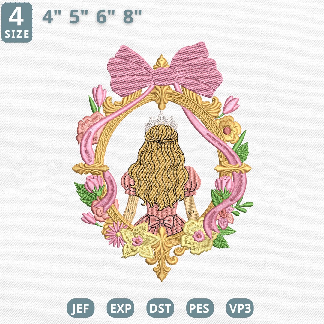 Pink Wizard Embroidery Design, Pink Princess With Tiara Machine File ...