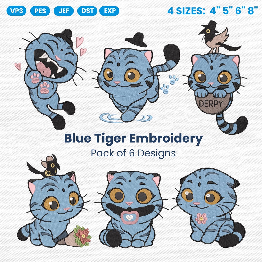 Buy Kawaii Blue Tiger Embroidery Designs, Kpop Idol Movie Embroidery ...