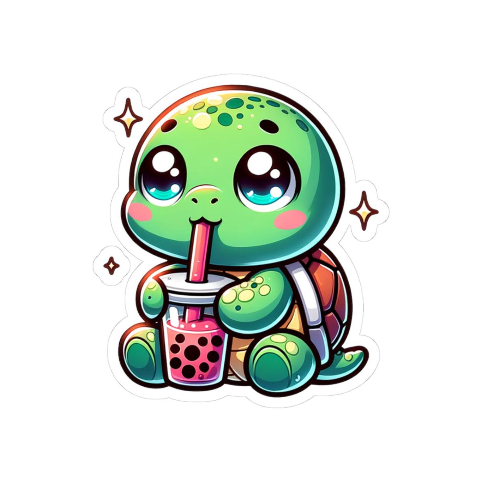 Cute Turtle Drinking Boba Stickers. . Funny Boba Turtles - Etsy