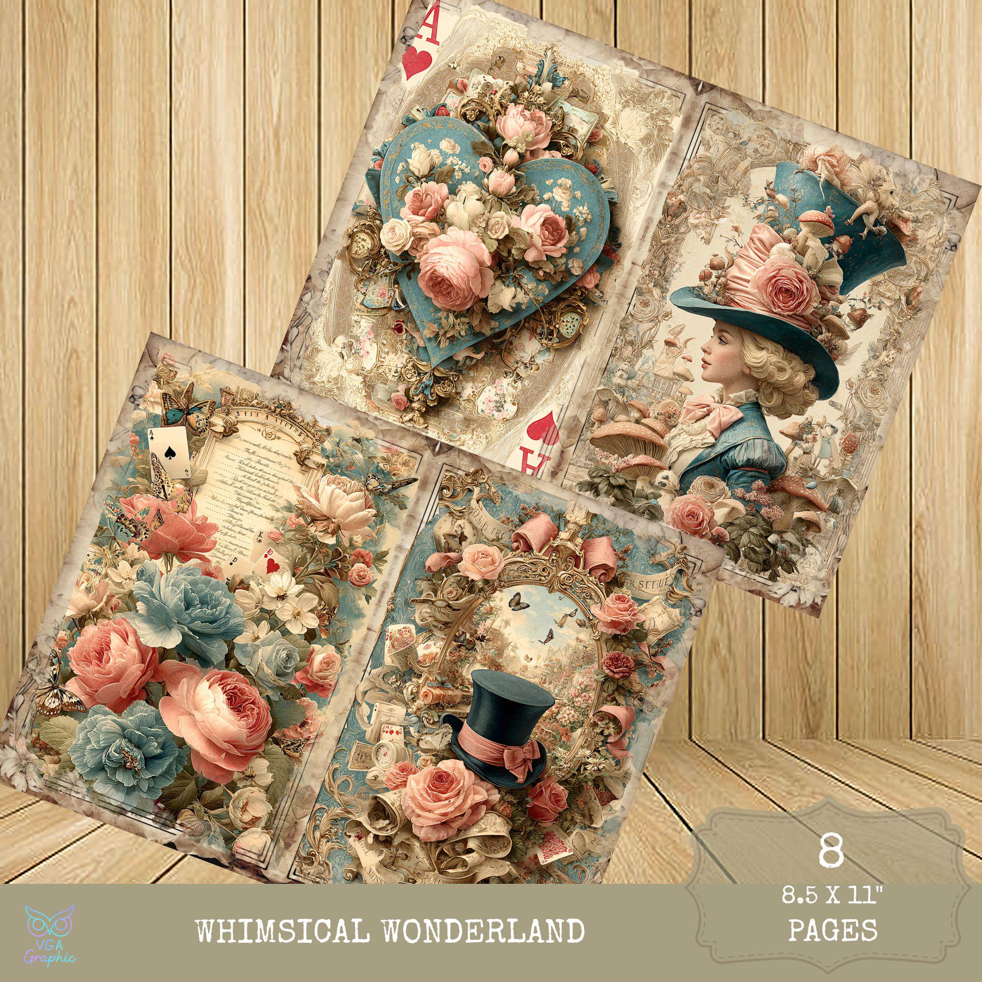 Alice in Wonderland Junk Journal Kit: Vintage Mad Hatter Tea Party ...
