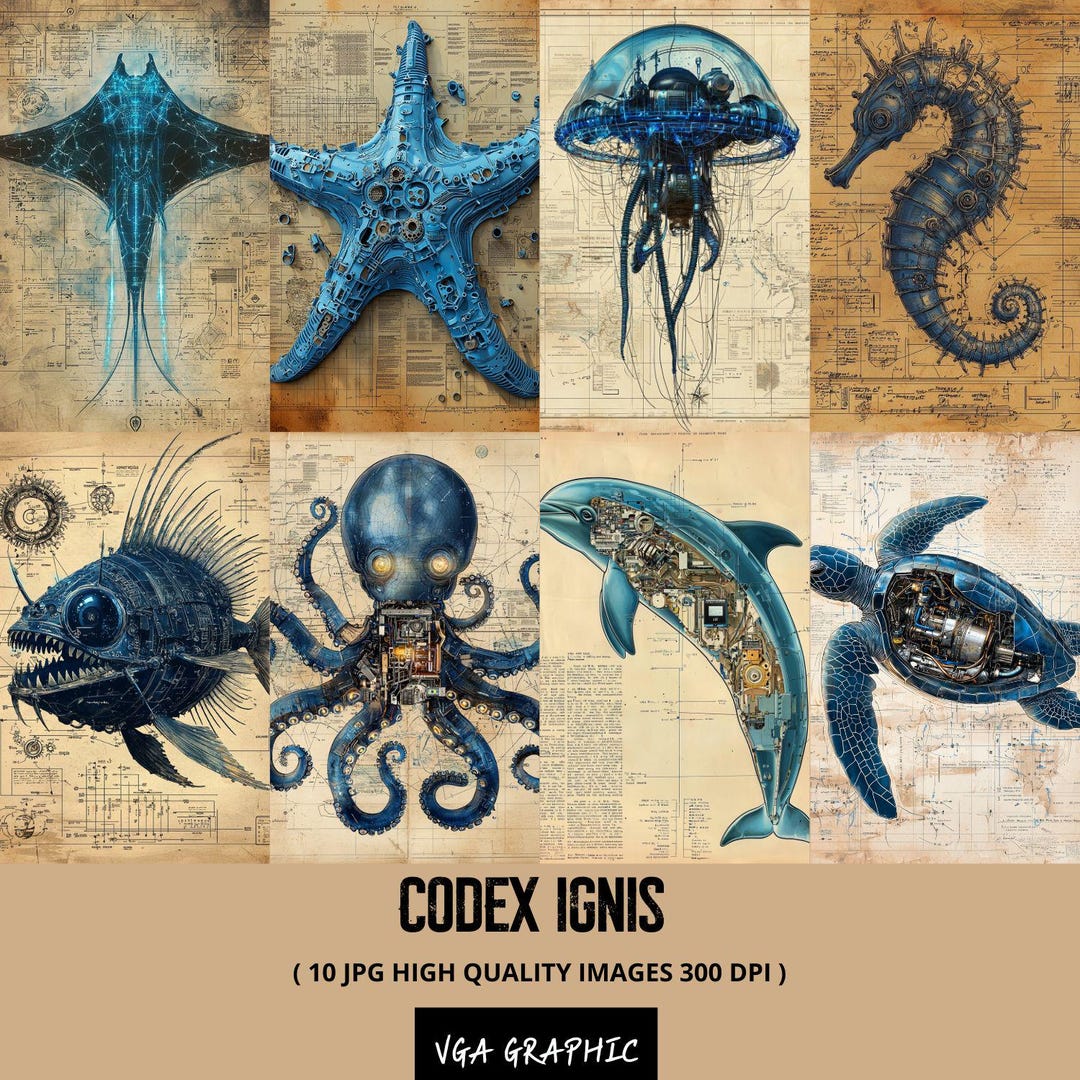 Mechanical Sea Creatures Anatomy: Printable Junk Journal Kit (digital ...