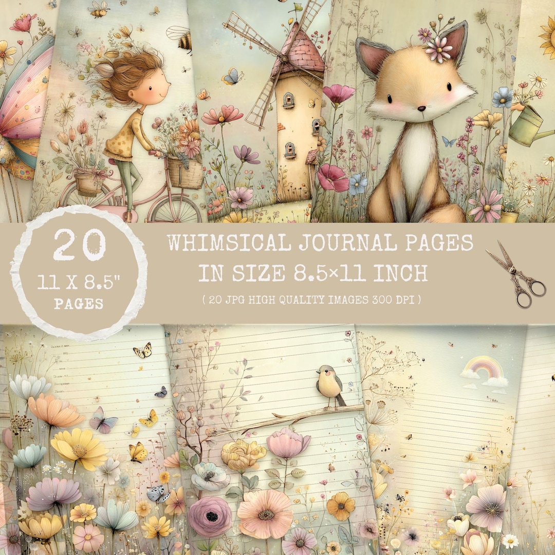 Whimsical Junk Journal Pages: Watercolor Illustrations (digital ...