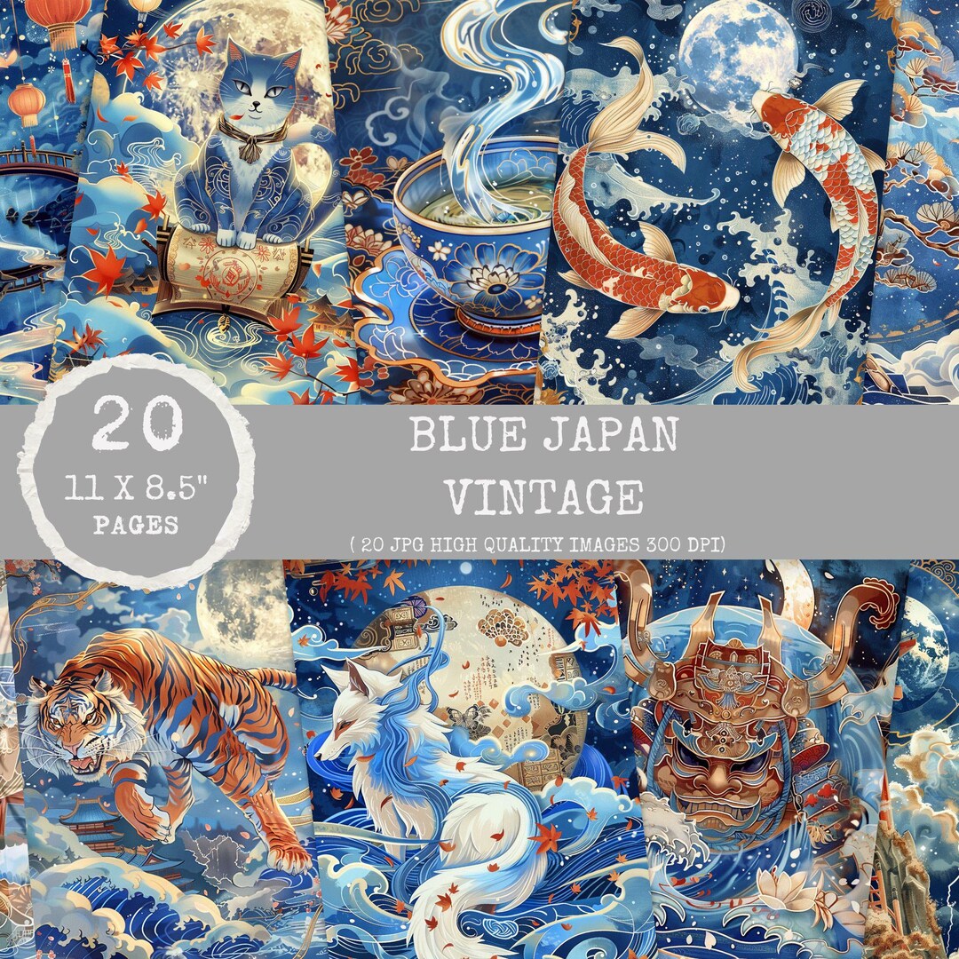 Japanese Koi Fish Art Print: Blue Moon, Ukiyo-e Waves (PDF & JPG ...