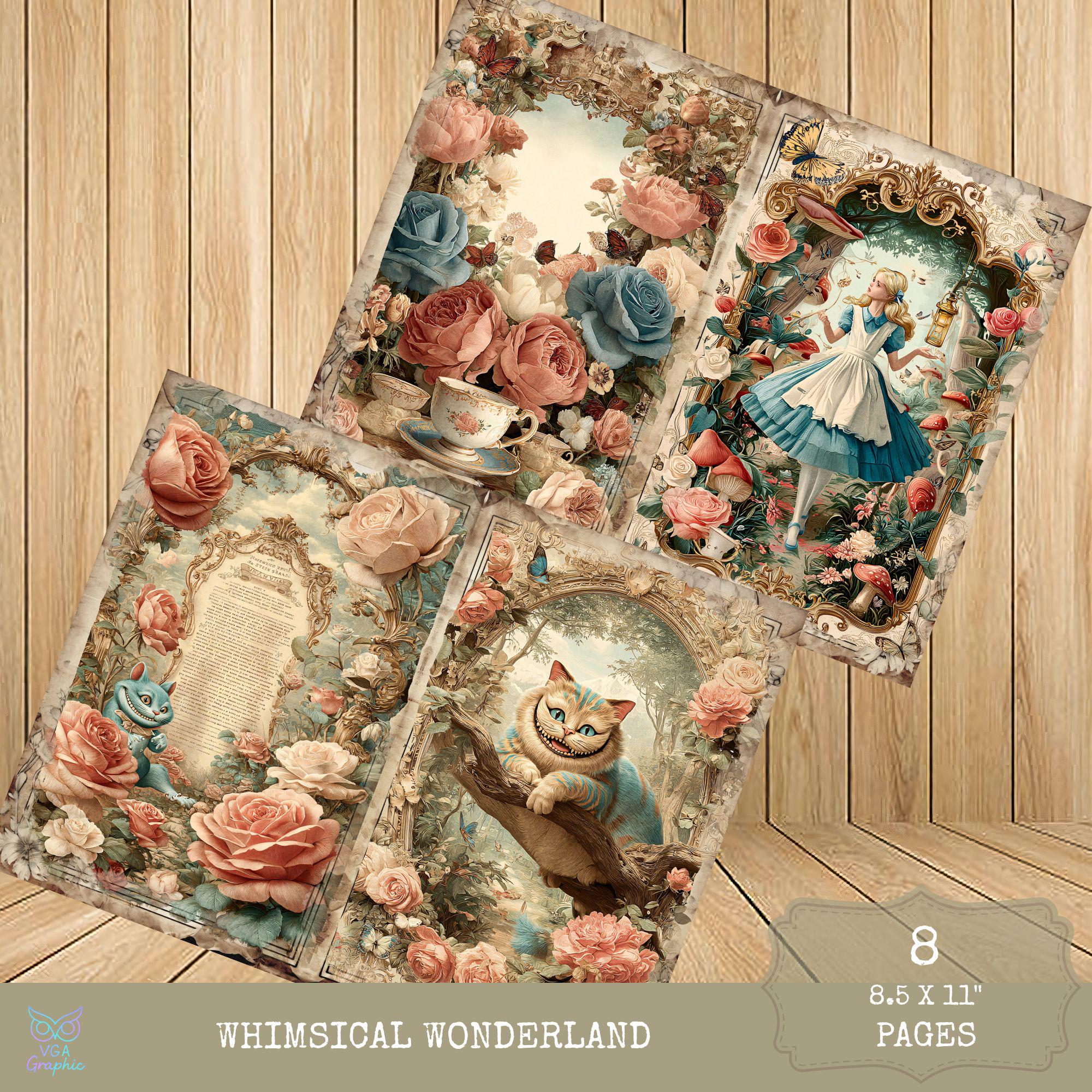 Alice in Wonderland Junk Journal Kit: Vintage Mad Hatter Tea Party ...