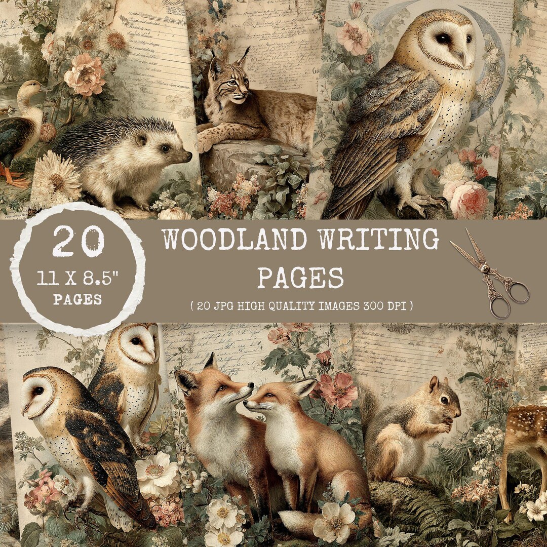 Vintage Woodland Writing Pages: Forest Animal Stationery (digital ...
