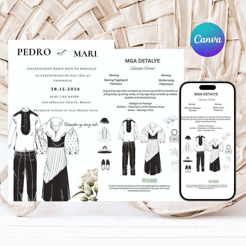 Editable Filipino Wedding Invitation, Barong Tagalog and Filipiniana ...
