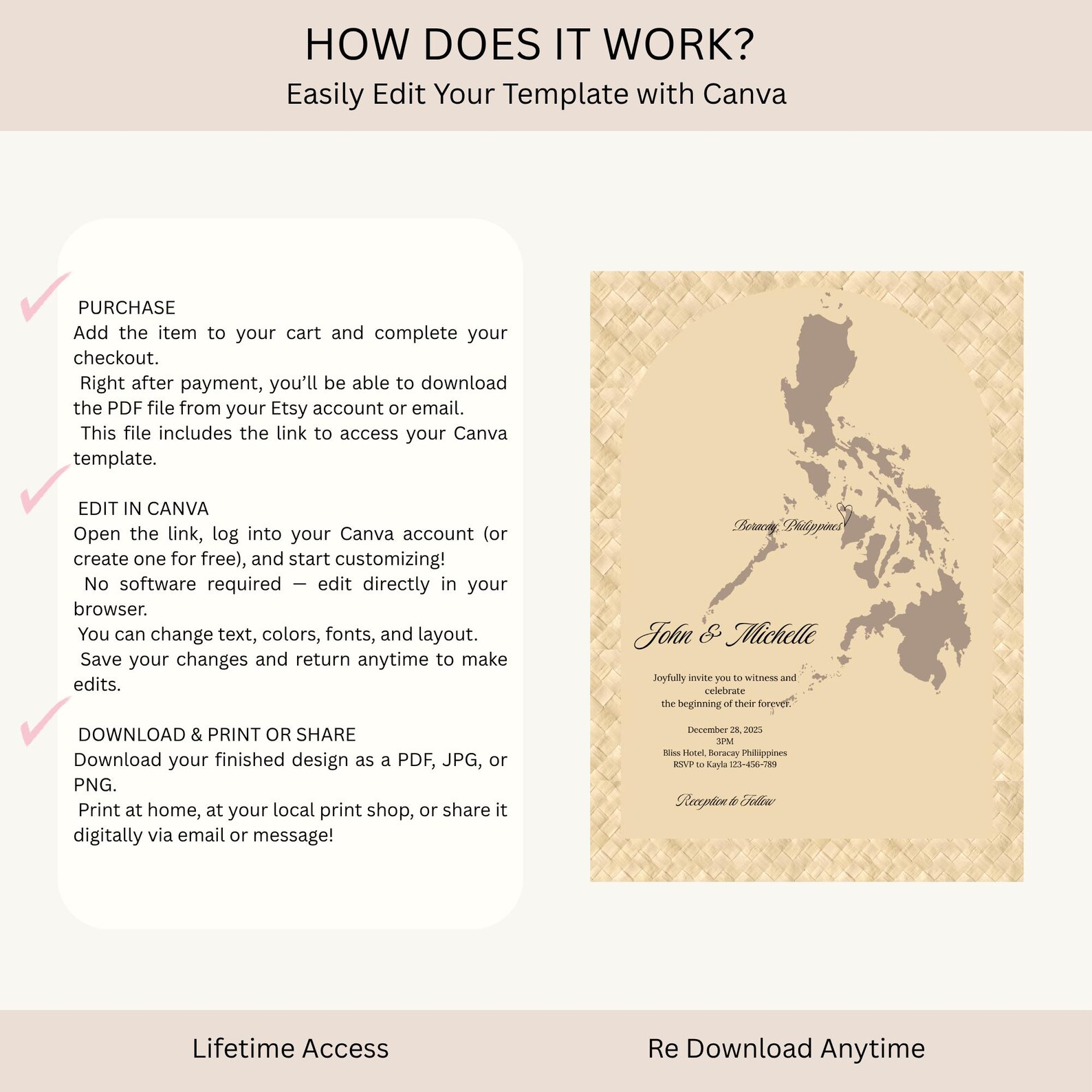 Filipino Invitation Template | Banig & Map Design | Editable Canva ...