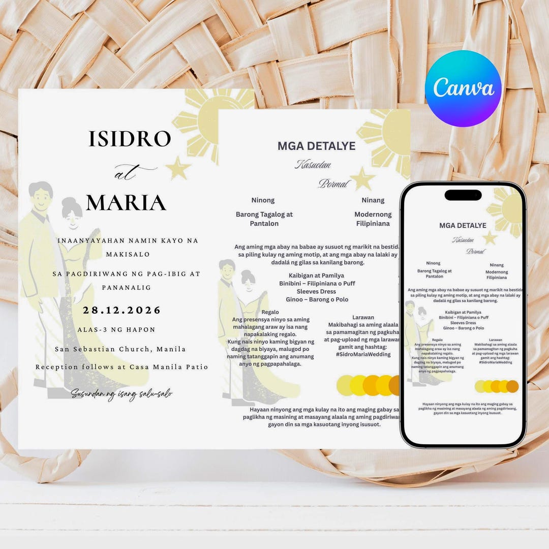 Filipino Wedding Invitation Template | Editable Canva Invite Set With ...