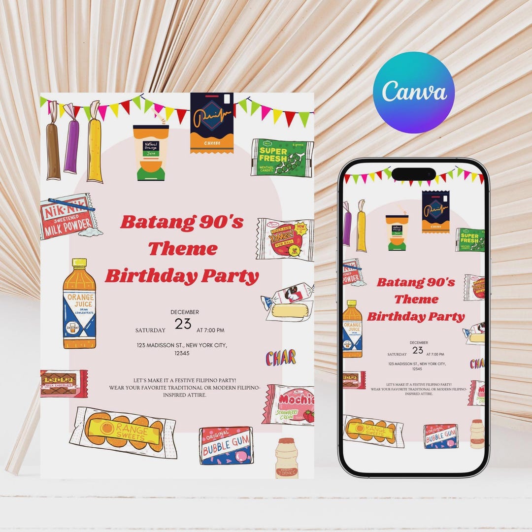 Batang 90's Birthday Invitation | Filipino Theme Party | Digital 90s ...