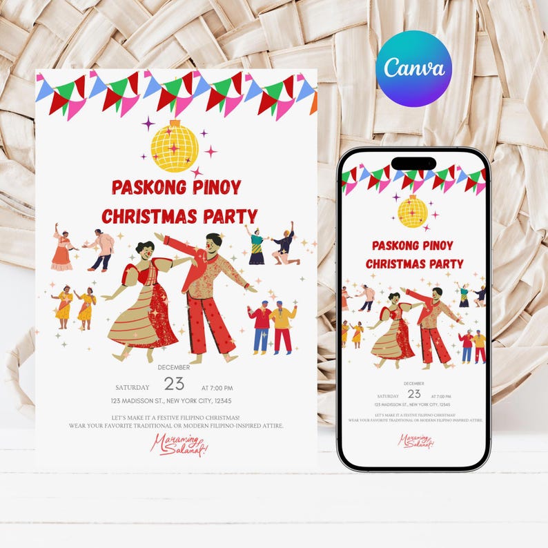 Paskong Pinoy Christmas Invitation | Filipino Dance Party Canva ...