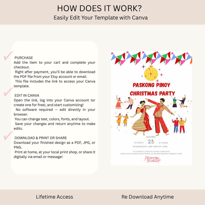 Paskong Pinoy Christmas Invitation | Filipino Dance Party Canva ...