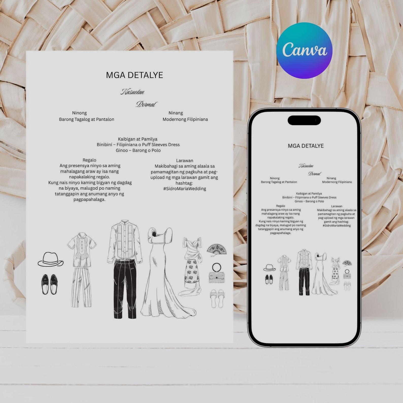 Editable Filipino Wedding Invitation | Barong & Filipiniana Theme ...