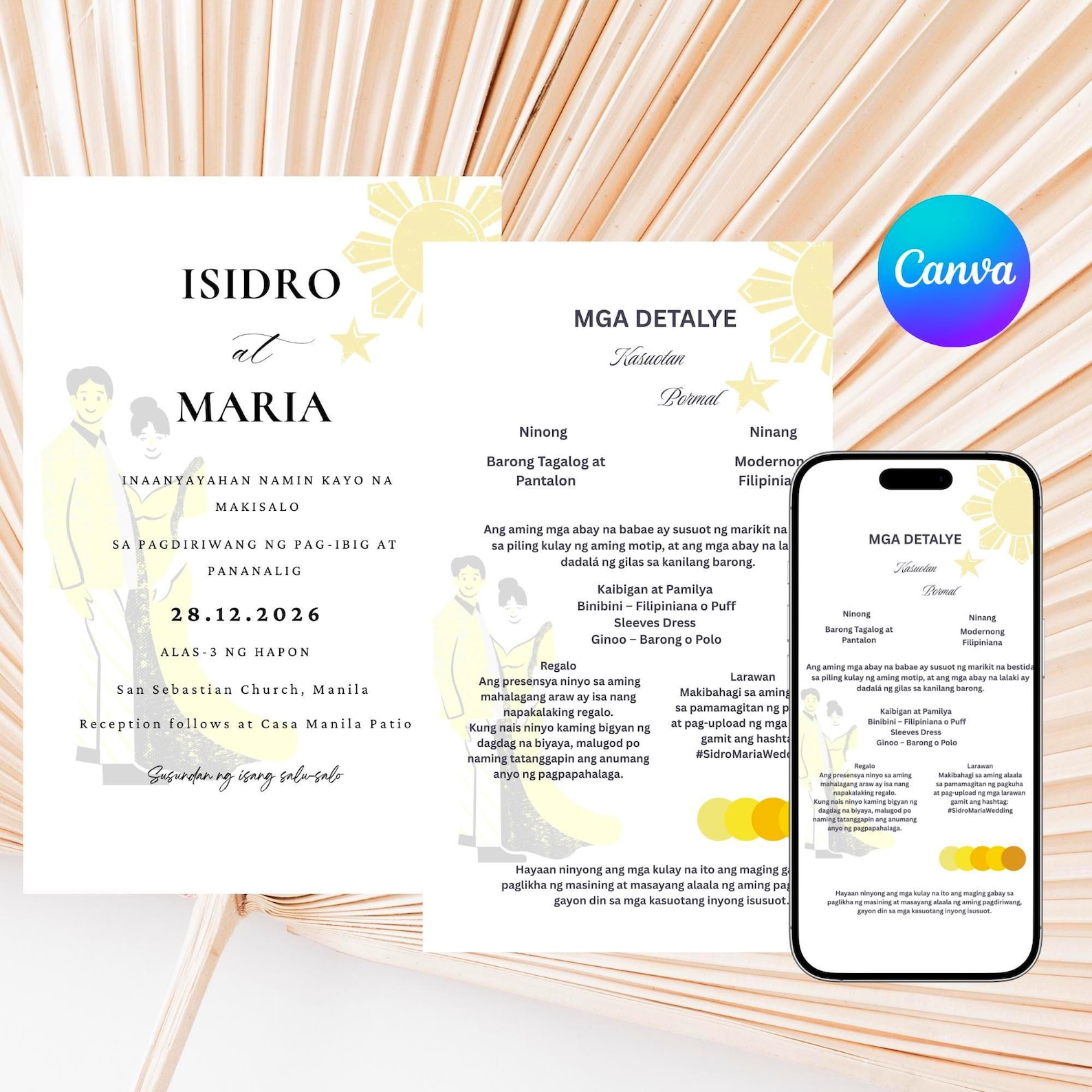 Filipino Wedding Invitation Template | Editable Canva Invite Set With ...