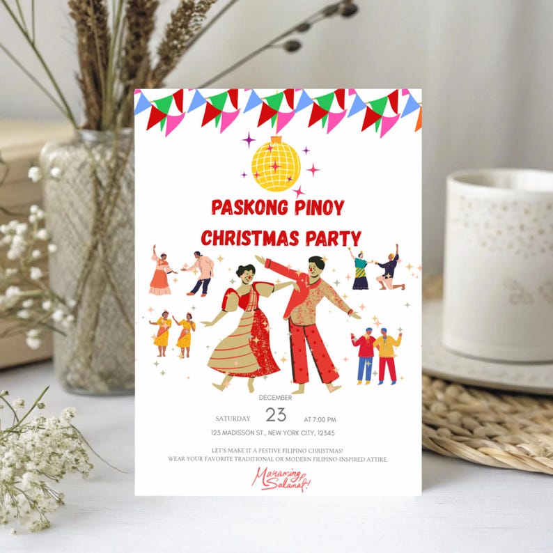 Paskong Pinoy Christmas Invitation | Filipino Dance Party Canva ...