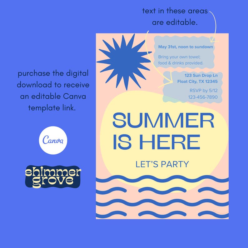 Summer Vibes Pool Party Invitation | Canva Template | Beach Party ...
