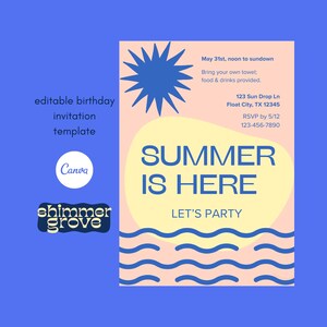 Summer is Here Party Invitation | Canva Template | Summer Soiree Invite ...