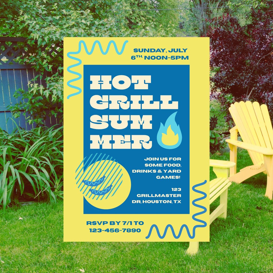 Summer BBQ Party Invitation | Canva Template | Beach & Backyard Party ...