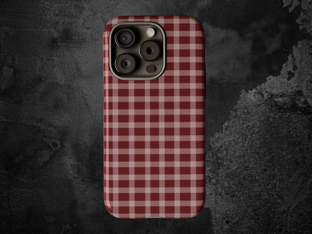 Burgundy Gingham iPhone Case Cute Protective Aesthetic Cover Red Plaid ...