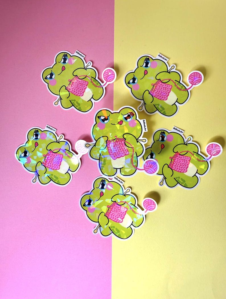 Knitting Club Stickers | Frog, Cat, Shark Vinyl Decals | Kawaii Planner ...