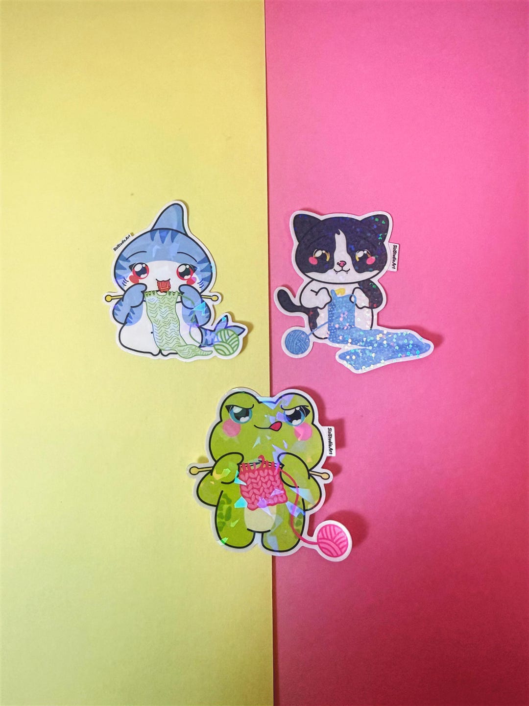 Knitting Club Stickers | Frog, Cat, Shark Vinyl Decals | Kawaii Planner ...