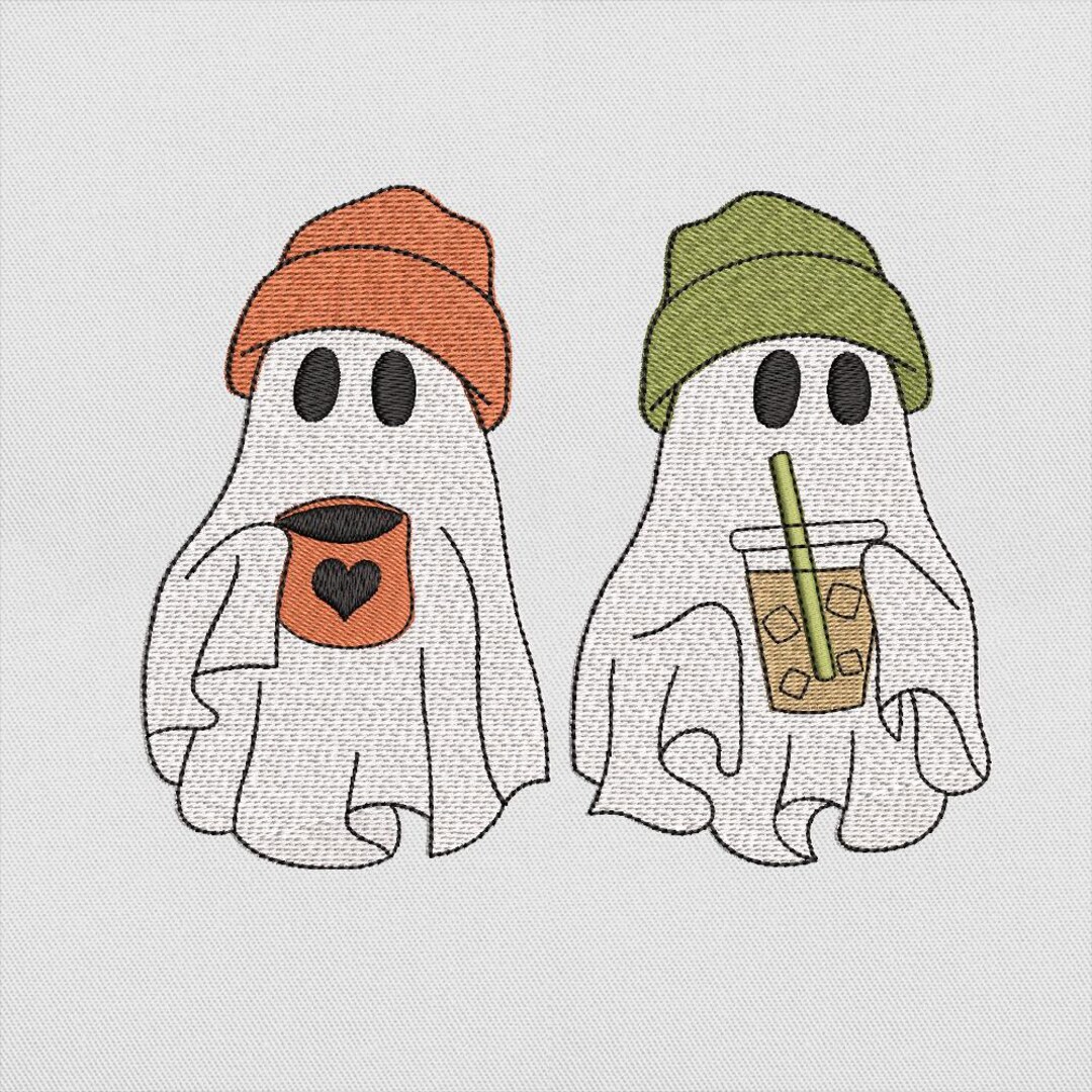 Fall Ghost Duo Embroidery Design, Cute Halloween Ghosts With Beanies ...