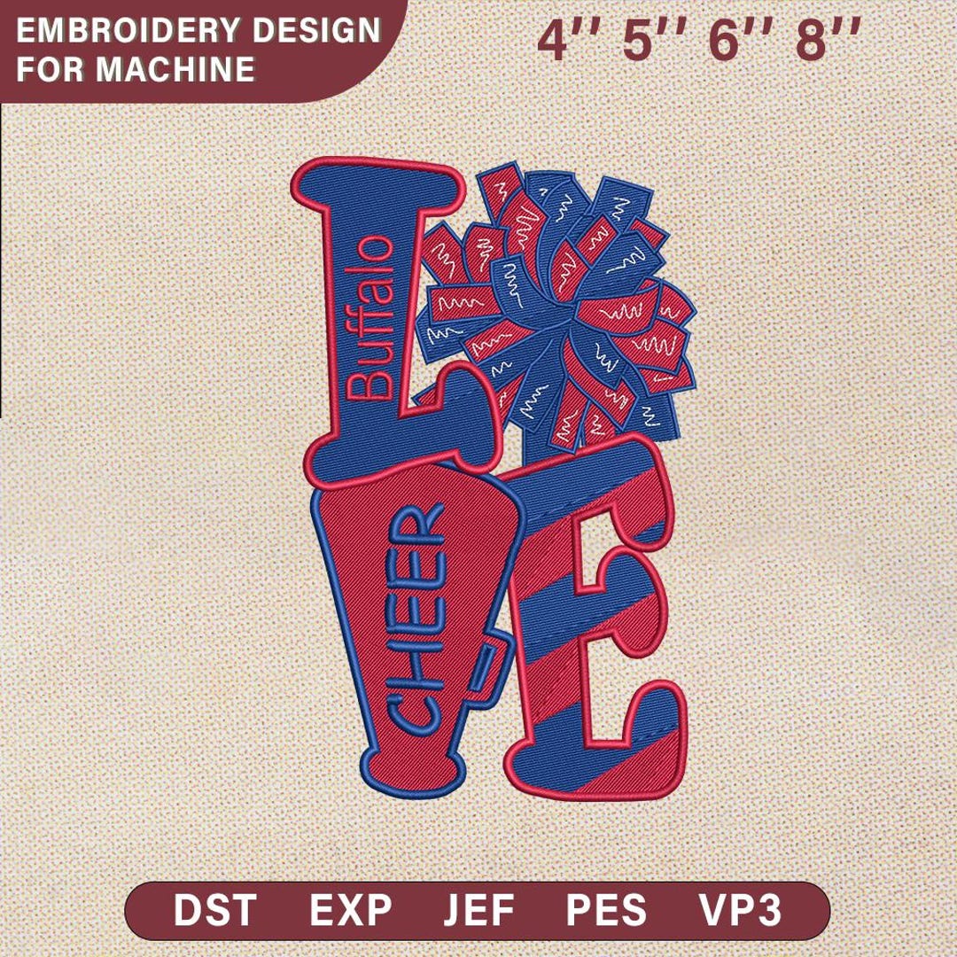 Buffalo Cheer Machine Embroidery Design File, LOVE Cheerleading ...