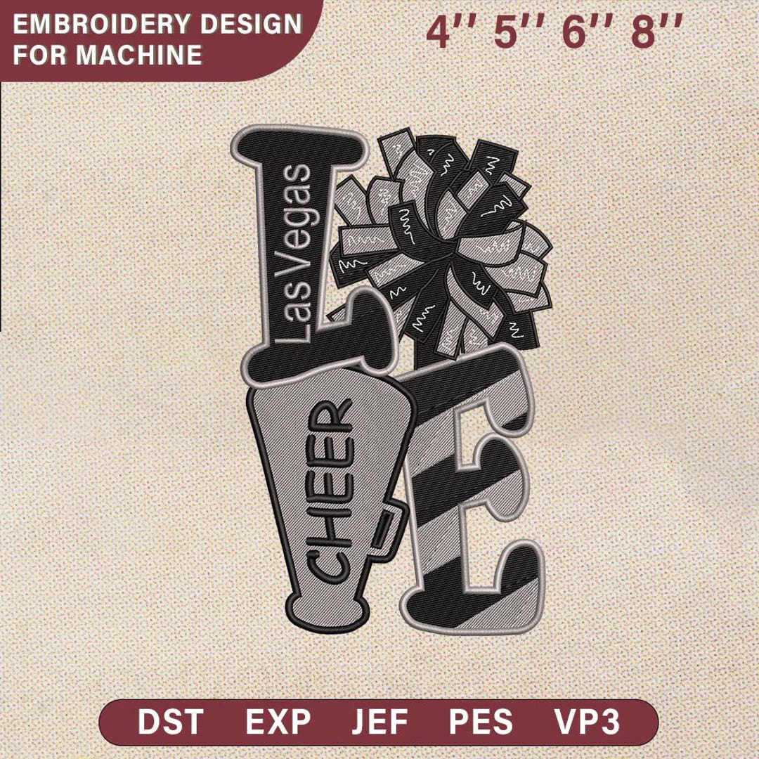 Las Vegas Cheer Machine Embroidery Design File, LOVE Cheerleading ...