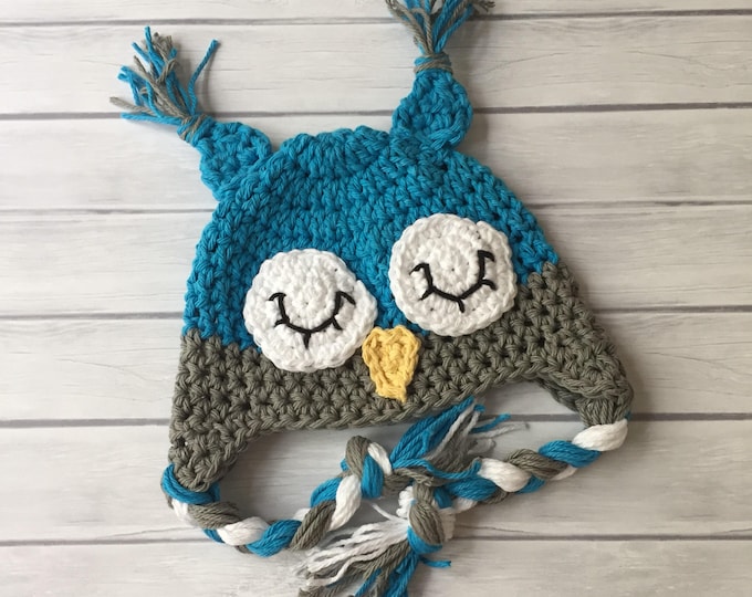 Owl hats for baby crochet owl hat newborn photo prop blue | Etsy