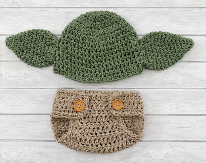 Baby Green Alien Hat and Diaper Cover, Crochet Newborn Hat, Newborn ...