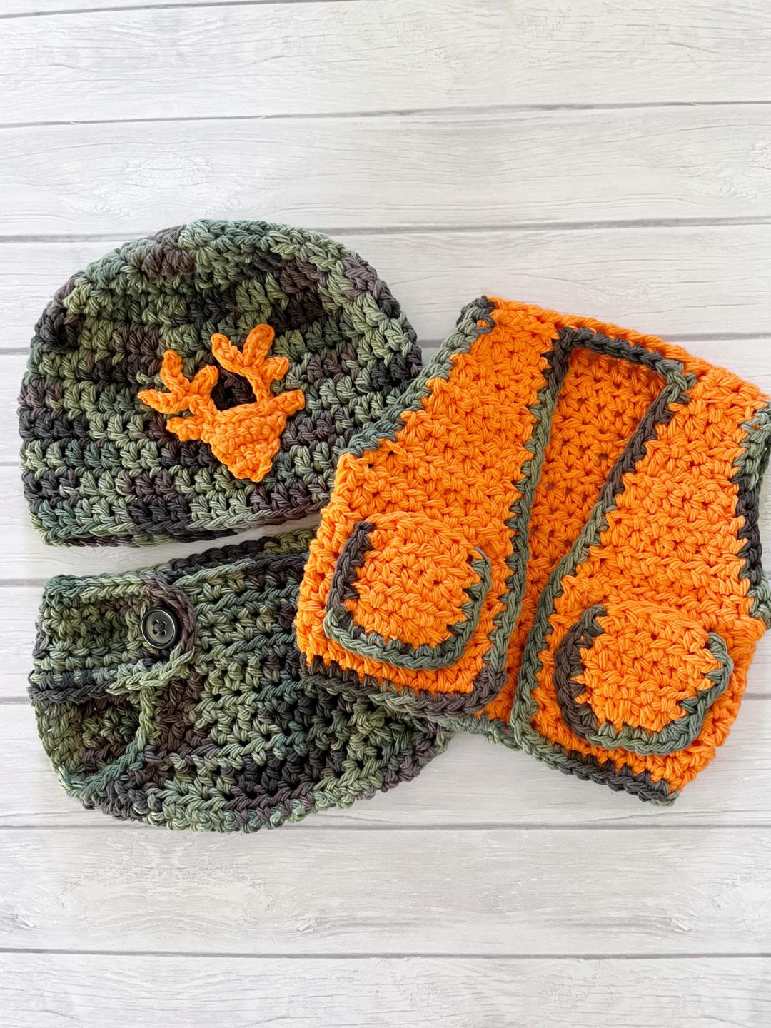 Newborn Camo Hat, Diaper Cover and Hunting Vest, Deer Hunter Outfit ...