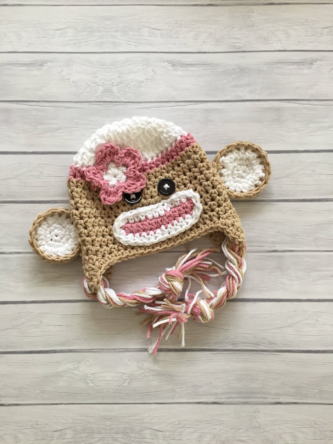 Pink Newborn Sock Monkey Hat, Newborn to Toddler Sizes, Crchet Photo ...