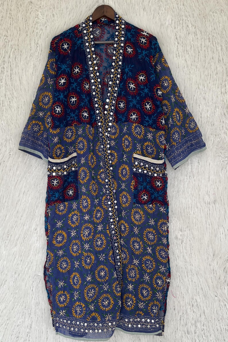 Floral Embroidered Phulkari Kimono Robe: Indian Handmade Unique Jacket ...