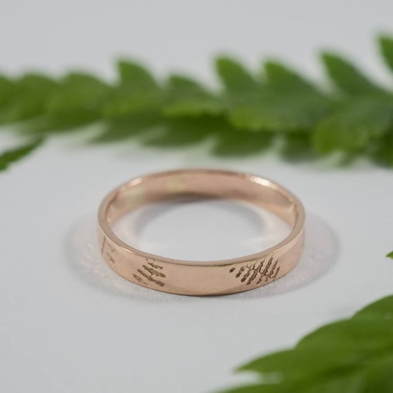 Rose Gold Fern Wedding Band: A 9ct Rose Eco Gold Textured | Etsy