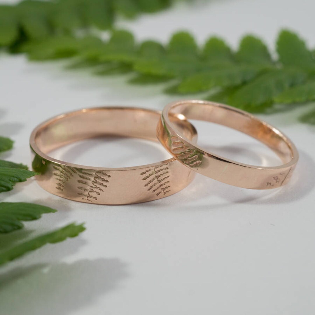 Rose Gold Fern Wedding Bands: A Set of His and Hers 9k Rose Eco Gold ...