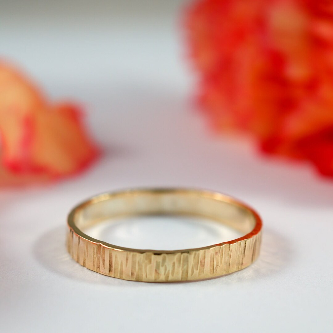 9ct Yellow Gold Bark Wedding Band: 3mm Eco Gold Ring - Etsy
