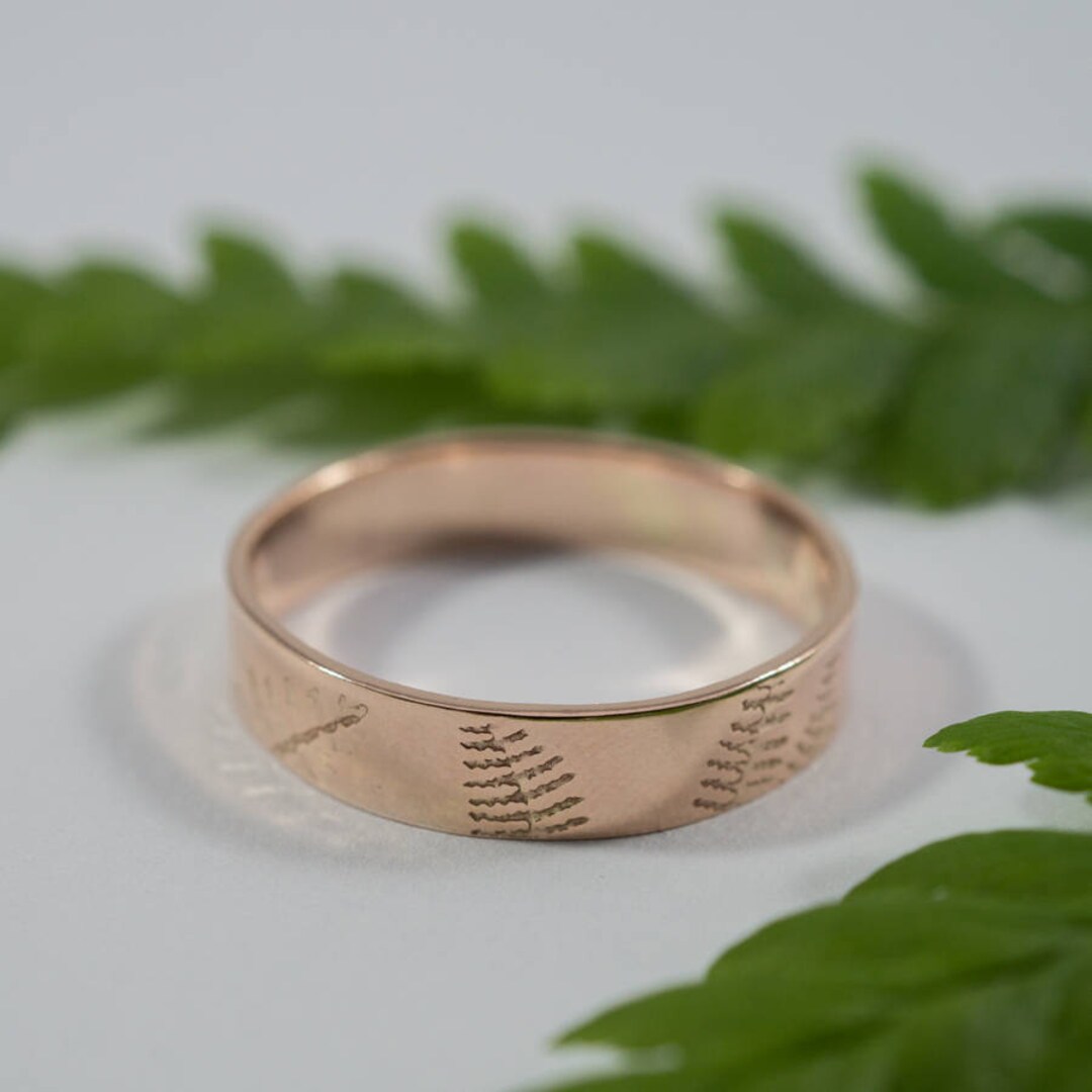 His and His Rose Gold Fern Wedding Band: A Pair of 5mm Wide 9ct Rose ...
