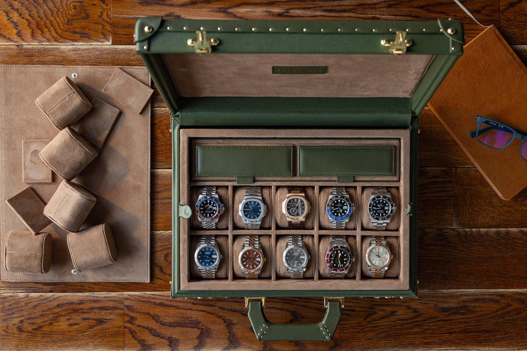 Handmade Saffiano Leather Watch Case – Olive Green, 10-15 Watch Storage ...