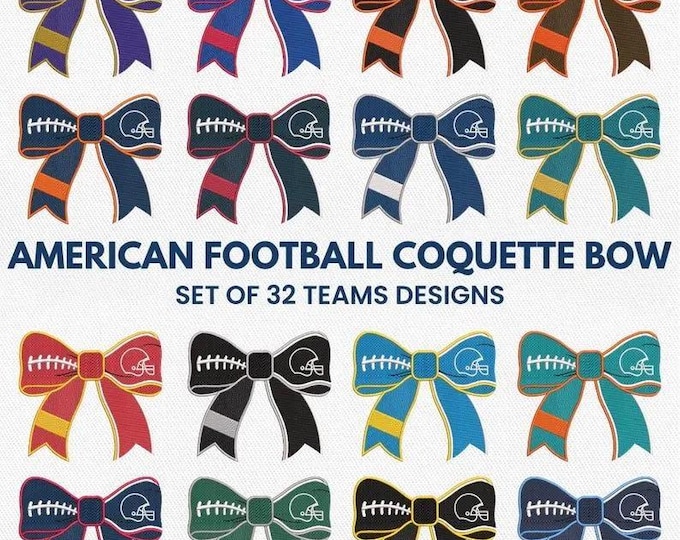 Football Bow Embroidery Designs Bundle, Set of 32 Coquette Bow Football ...