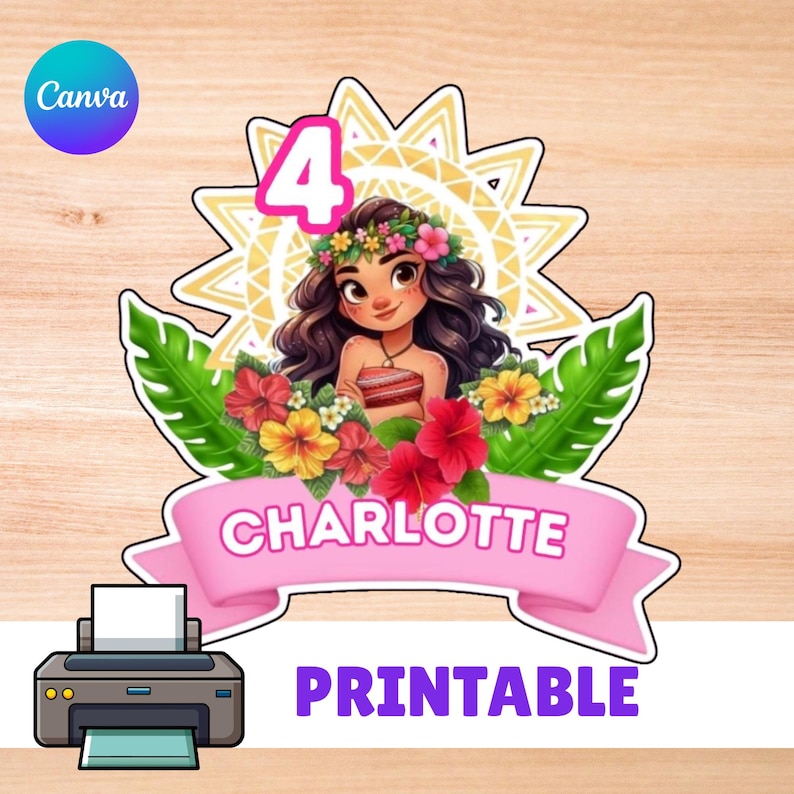 Editable Moana Cake Topper, Moana Birthday Decoration, Baby Mona Cake ...