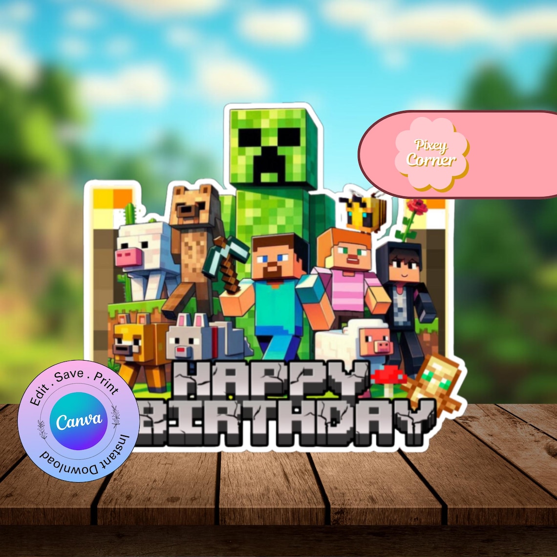 Minecraft Birthday Cake Topper | Printable Minecrafter Cake Decor ...