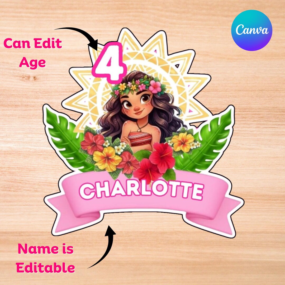 Editable Moana Cake Topper, Moana Birthday Decoration, Baby Mona Cake ...