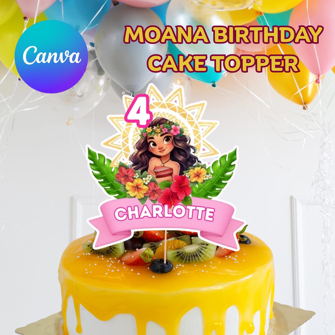 Editable Moana Cake Topper, Moana Birthday Decoration, Baby Mona Cake ...