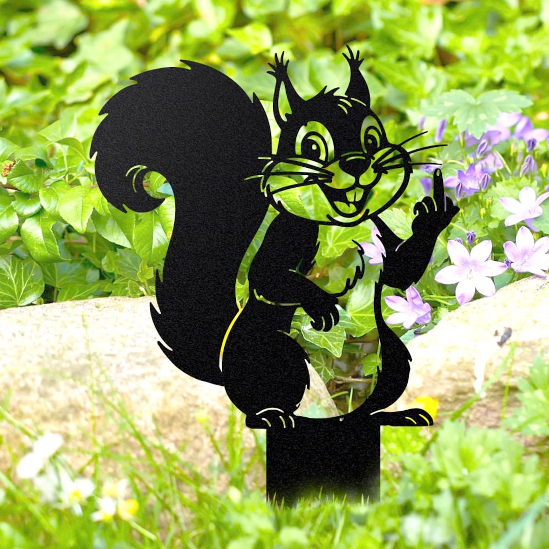 Rude Squirrel Garden Decor, Funny Metal Yard Stake, Backyard Lawn Art ...