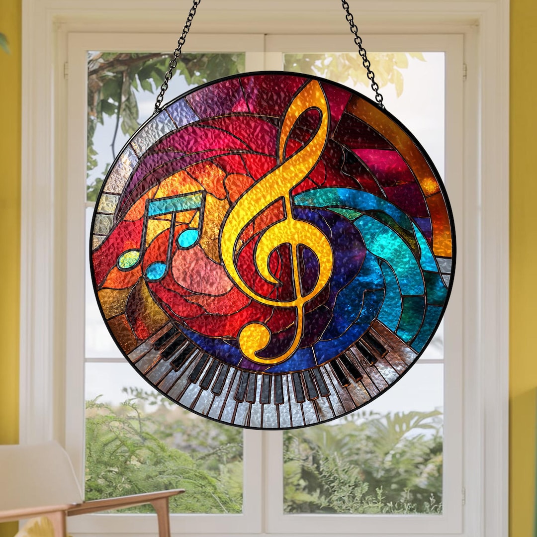 Musik Note Suncatcher Fensterbehang, Violinschlüssel Faux Glasmalerei ...
