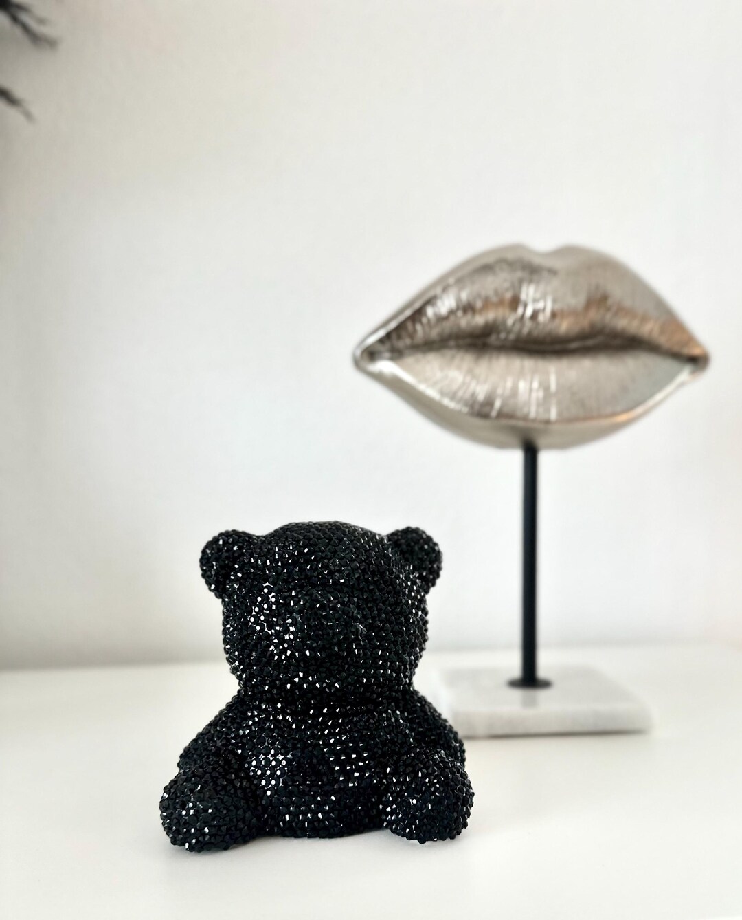 Handmade Black Crystal Bear Figurine – Sparkling Decorative Teddy ...