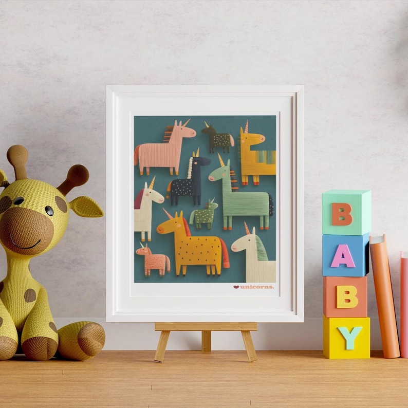 Unicorn Friends Art Print: Whimsical Illustrated Nursery Decor ...