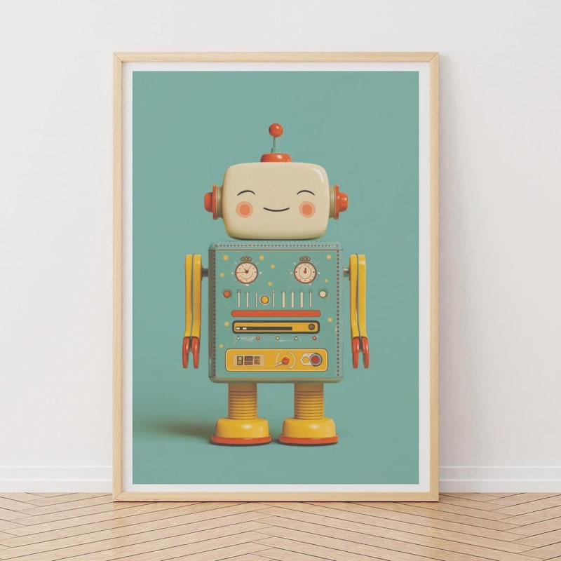 Robot Rocket Poster - Etsy UK
