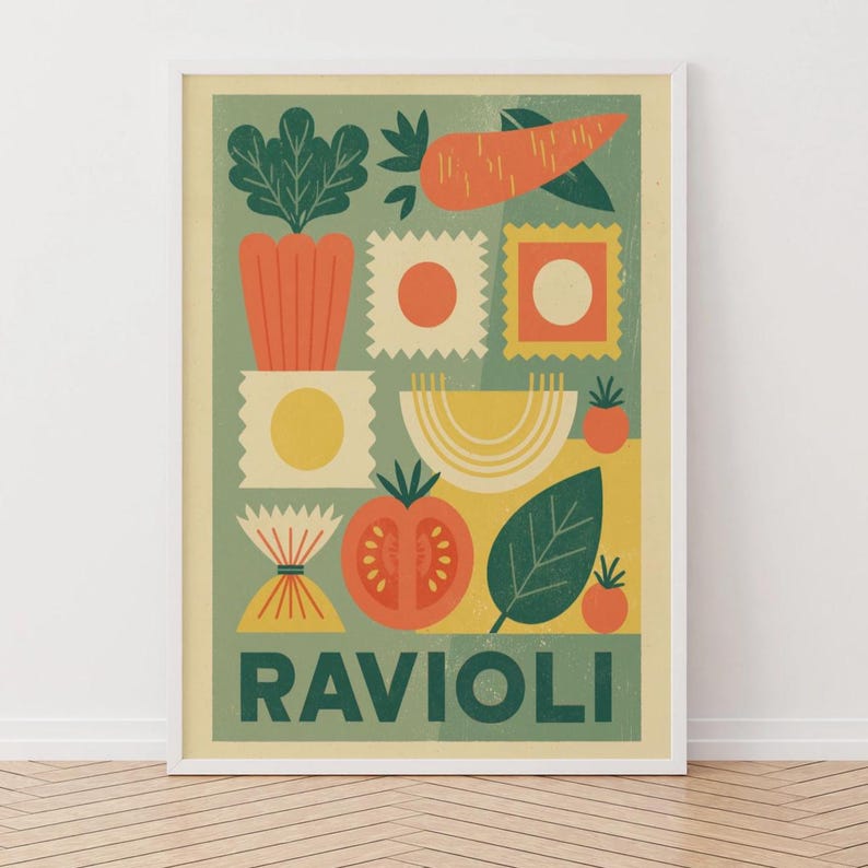 Ravioli Italian Kitchen Wall Art | Vintage Pasta Poster Print ...