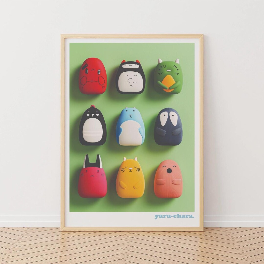 Kawaii Pebble Characters Poster, Kawaii Print, Yuru-chara Japanese ...